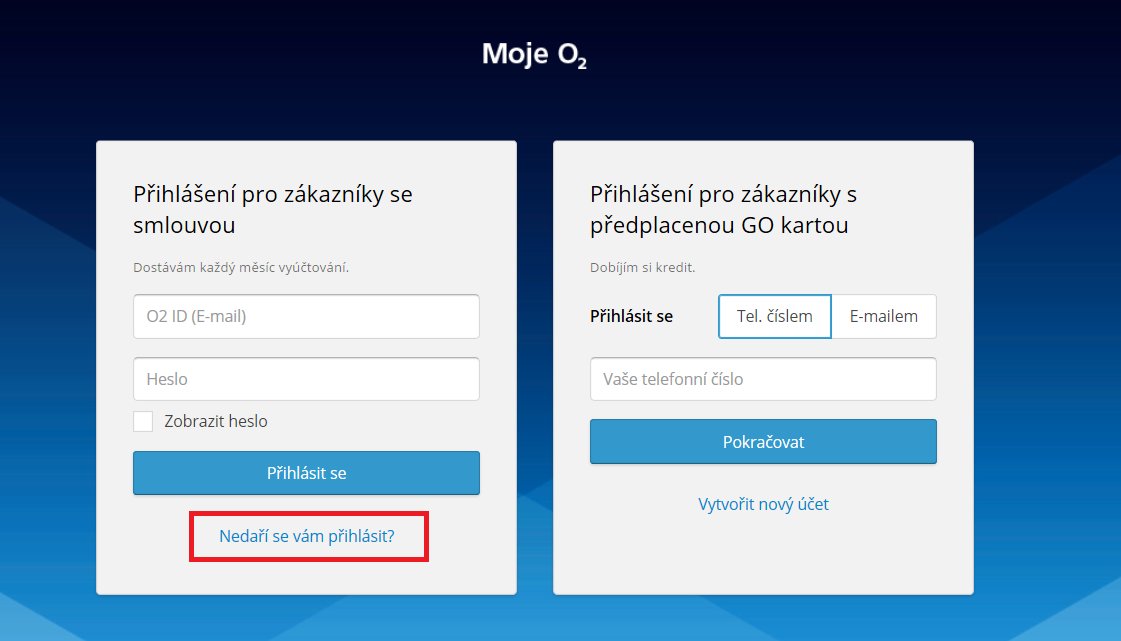 O2 | Podpora | Registrace do Moje O2
