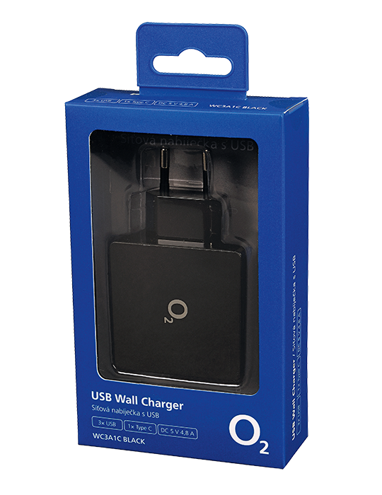 Síťová nabíječka 3×USB-A + 1× USB-C 4,8A | O2